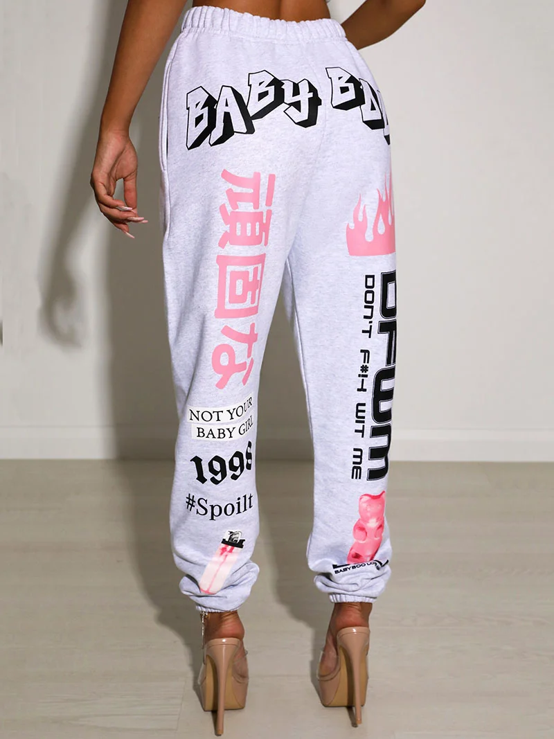 Trendy Lips Print Casual Loose Pants