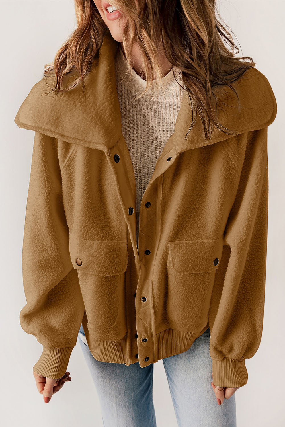 Women's Soft Thicken Flap Pocket Spread Fleece Jacket Coat