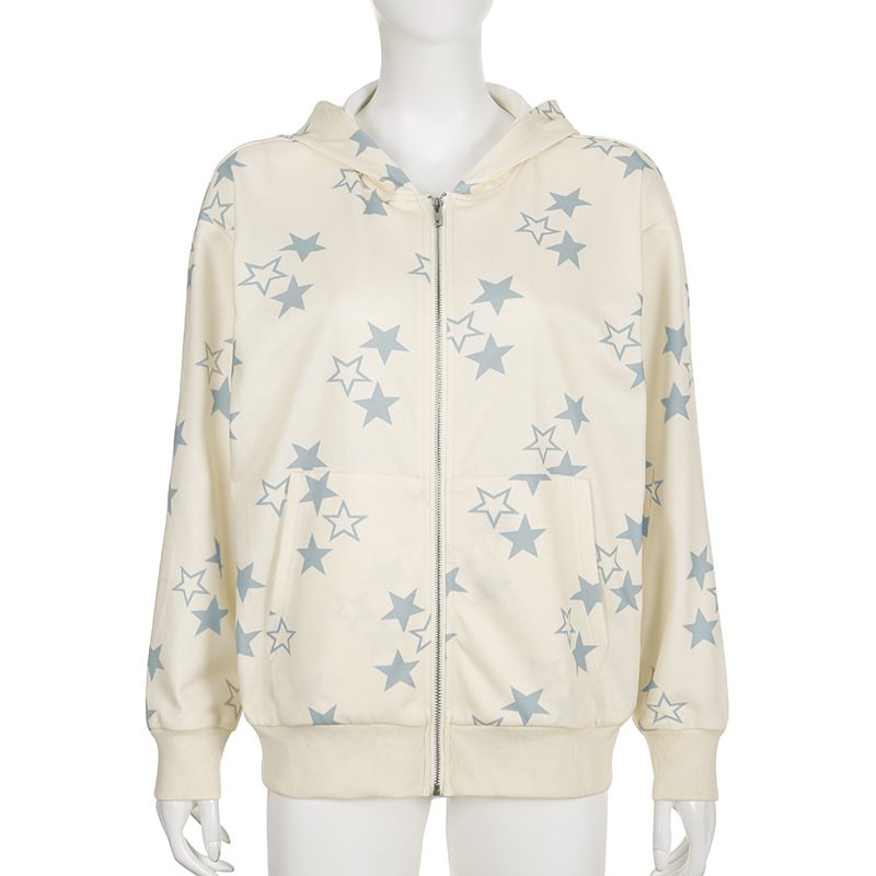 STARS PRINT ZIPPER HOODIE