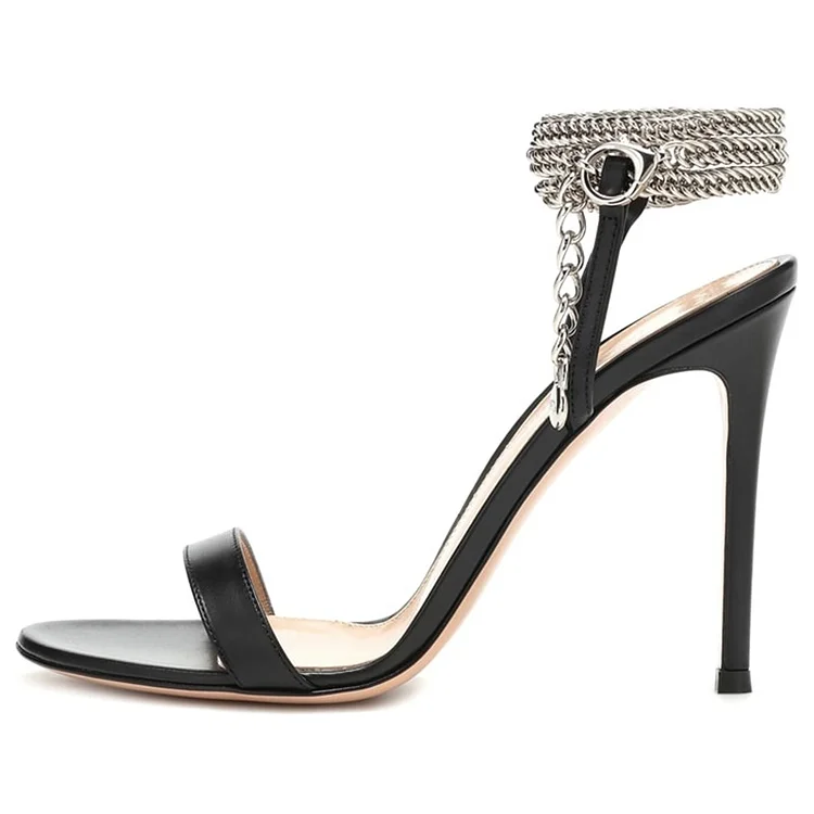 Black Stiletto Heel Sandals with Chains Vdcoo
