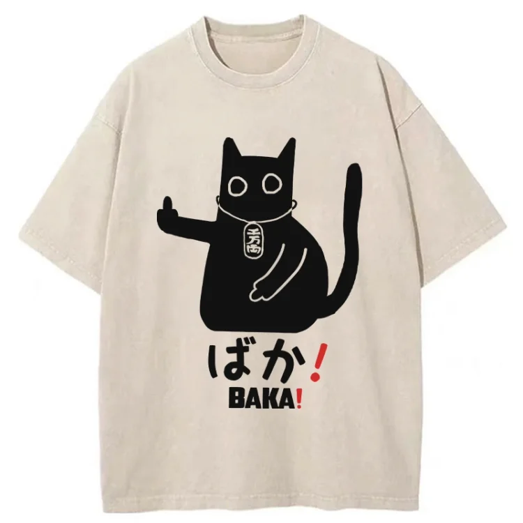 Japanese Baka Cat Washed T-Shirt