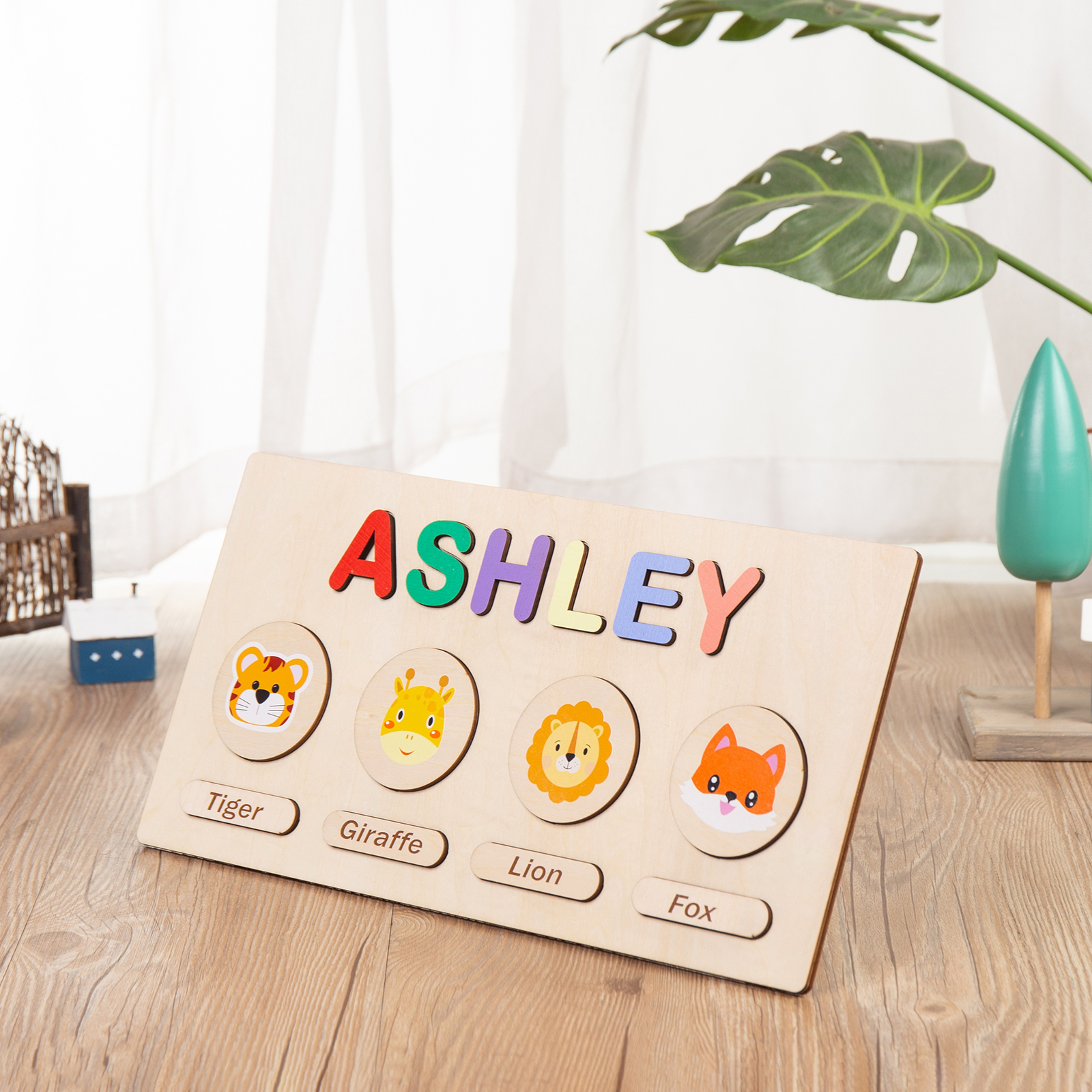 Personalized Wooden Name Puzzle, Custom Animal Wood Puzzle with Kids ...