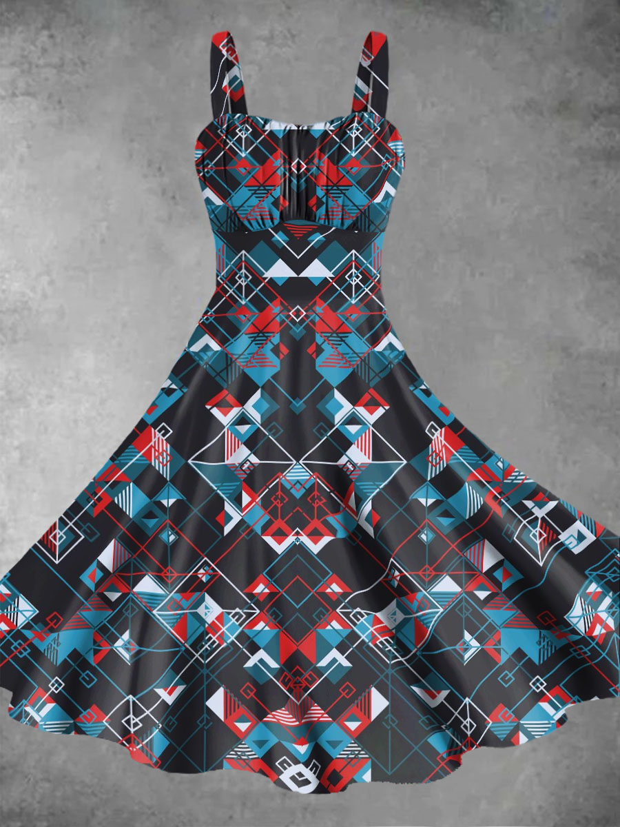 Women's Geometry Line Print Design Sleeveles Dresses