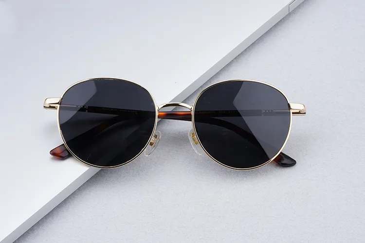 Metal Spring Hinge Sunglasses Polarized Round Sunglasses Women Blue Sun ...
