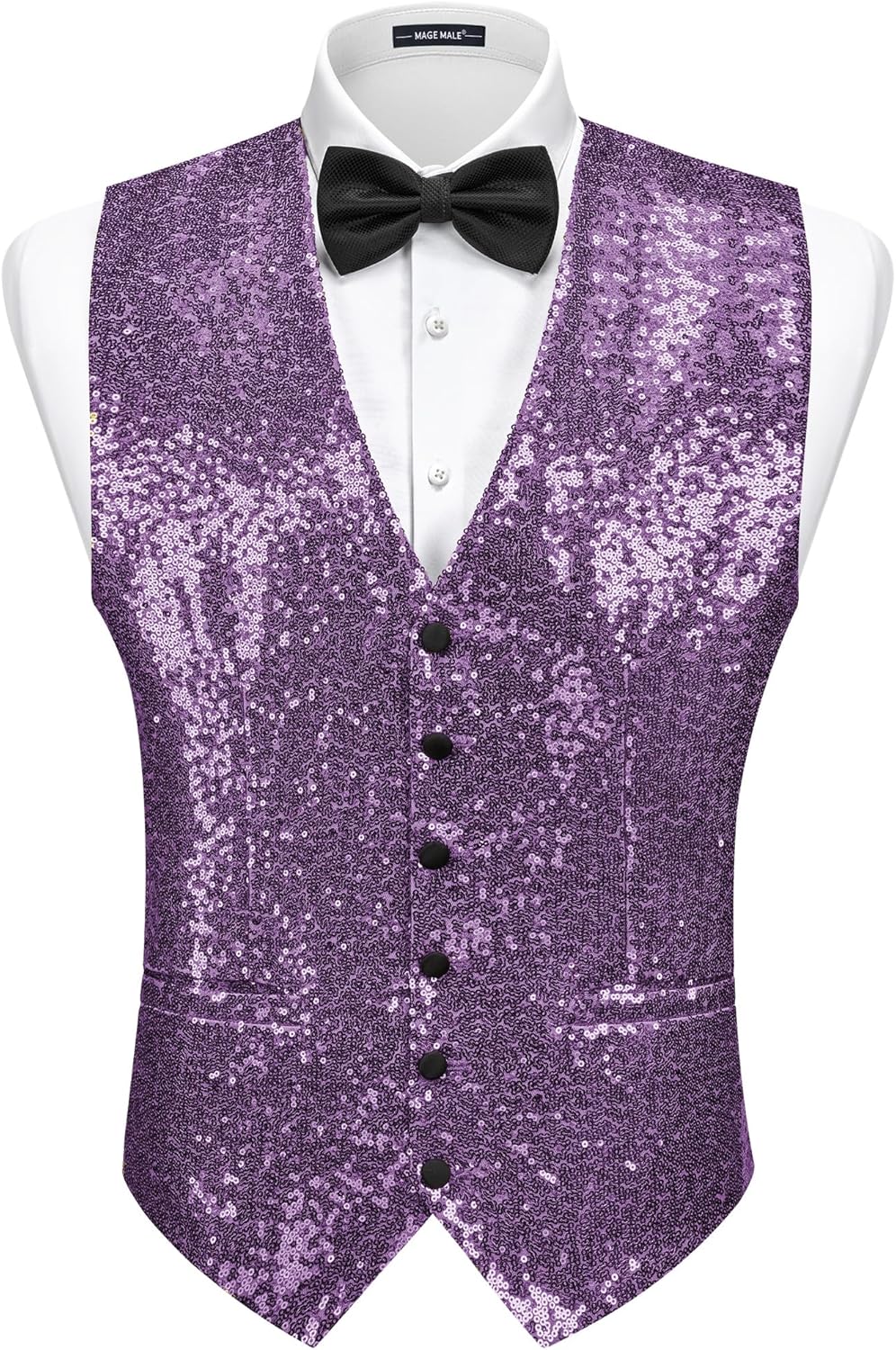 GAR BETHE Mens Sequins Suit Vest Formal V-neck Shiny Waistcoat Prom ...