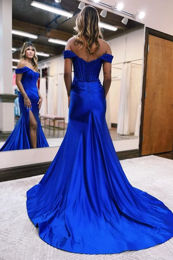 Daisda Green Off The Shoulder Mermaid Evening Dress With Split Online Prom