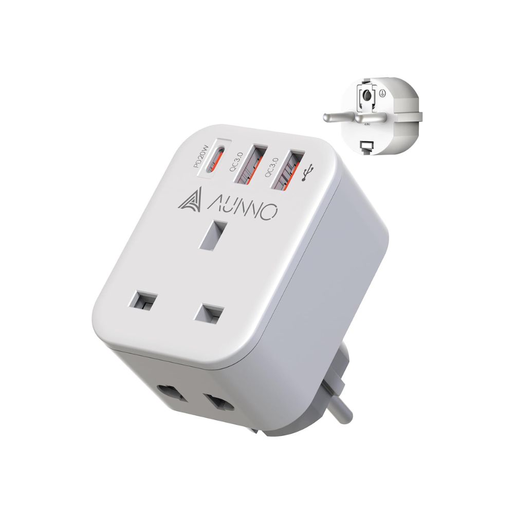 AUNNO UK to European Plug Adapter, PD 20W Fast Charging Grounded ...