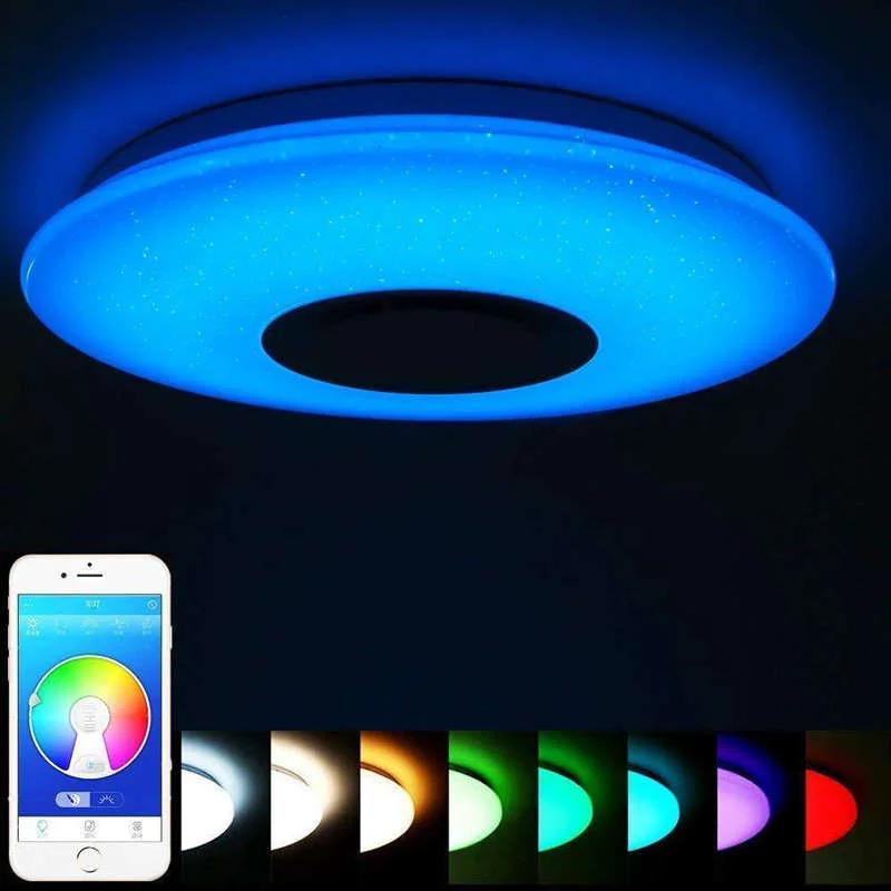 HOT Music Led Ceiling Light Lamp 60W Rgb Flush Mount Round Starlight ...
