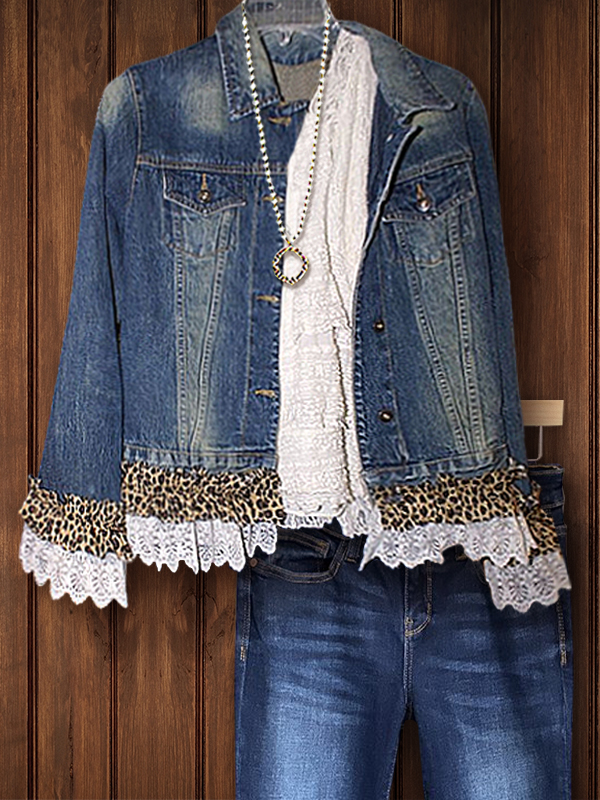 Vintage Leopard Lace Denim Jacket