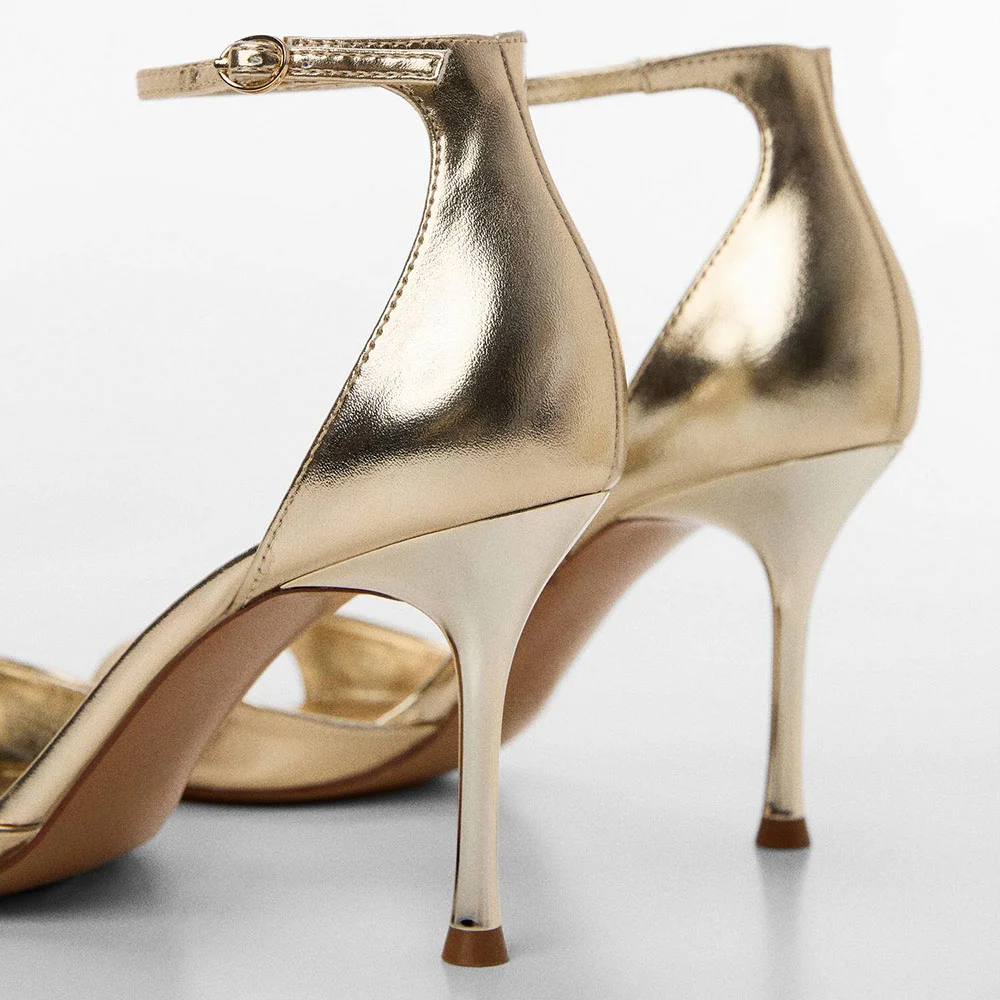 Metallic Gold Open Toe Ankle Strap Heels Elegant Wedding Sandals