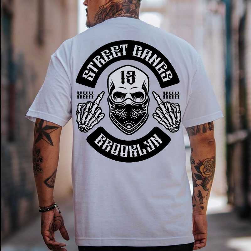 STREET GANGS BROOKLYN Skeleton Print Men's T-shirt