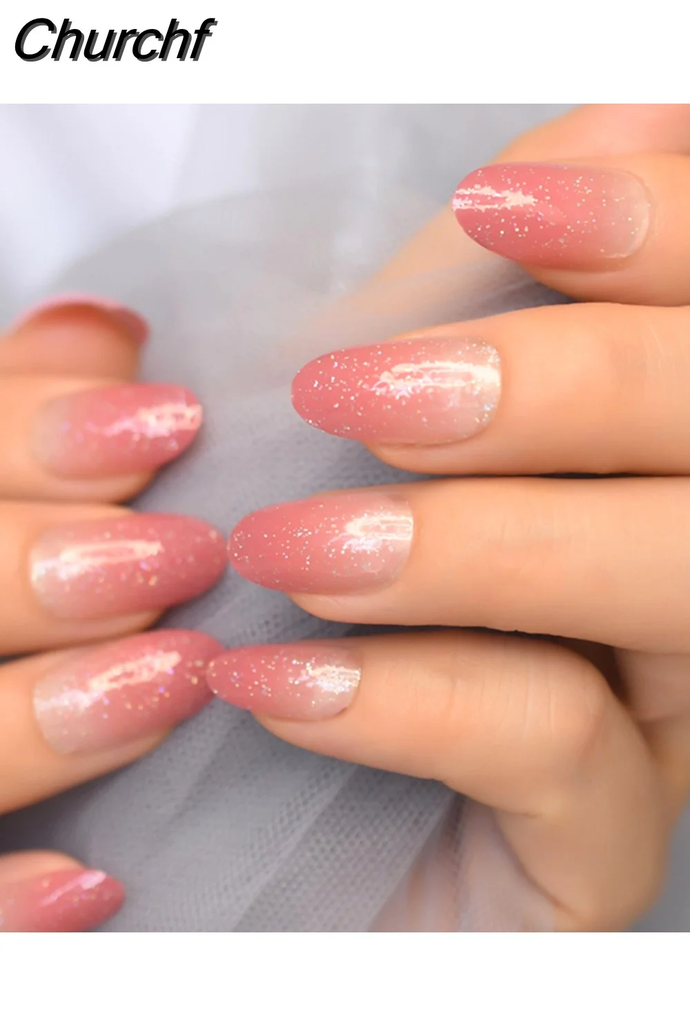 Churchf Acrylic French Nails Short Length Ombre Round French Tips ...