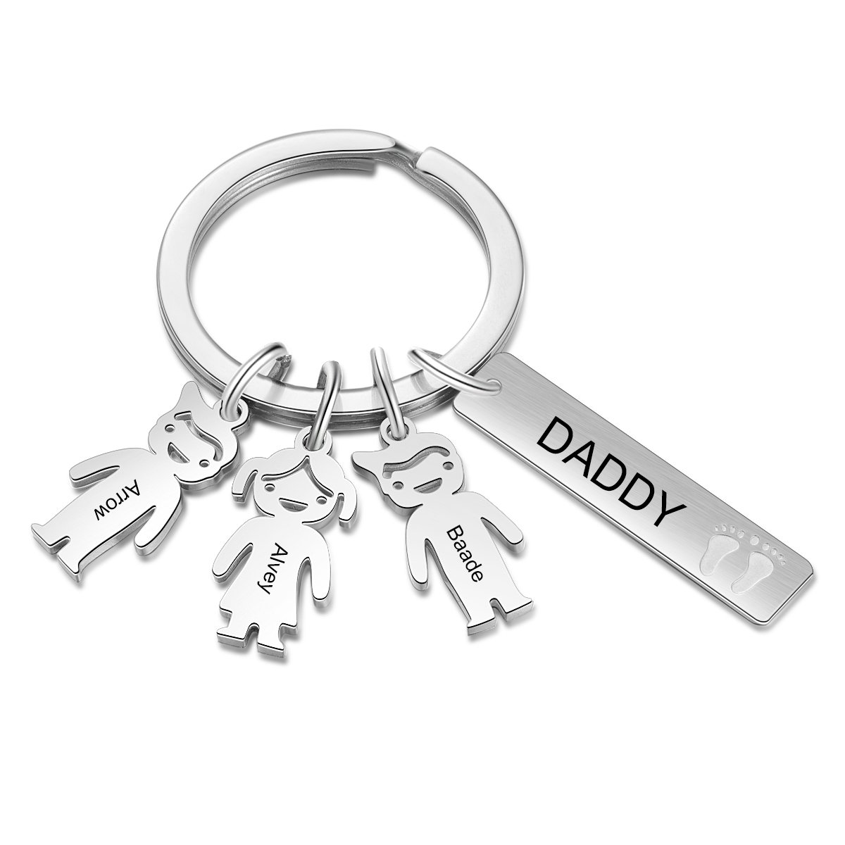 Personalized Key Chain with 3 Children Charms Engraved Names KeyChain ...