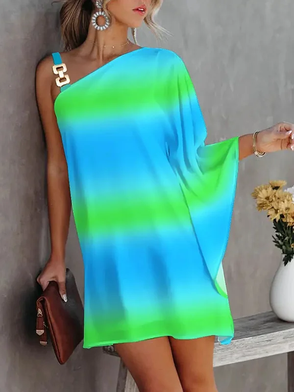 Chic Whimsy: One-Shoulder Mini Dresses with Batwing Sleeves and Hollow ...