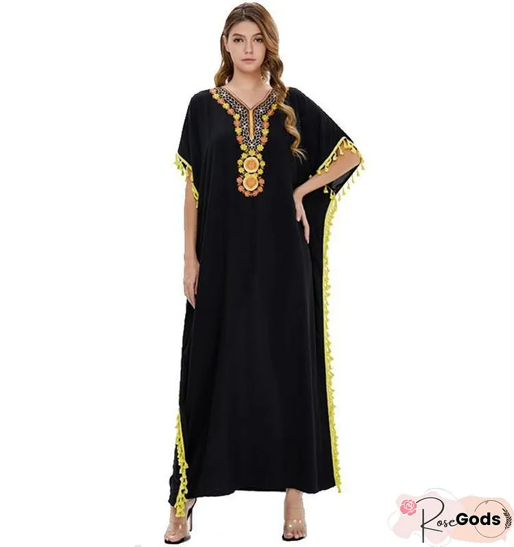 Women's Dress Print Large Size Loose Big Pendulum Black Dresses