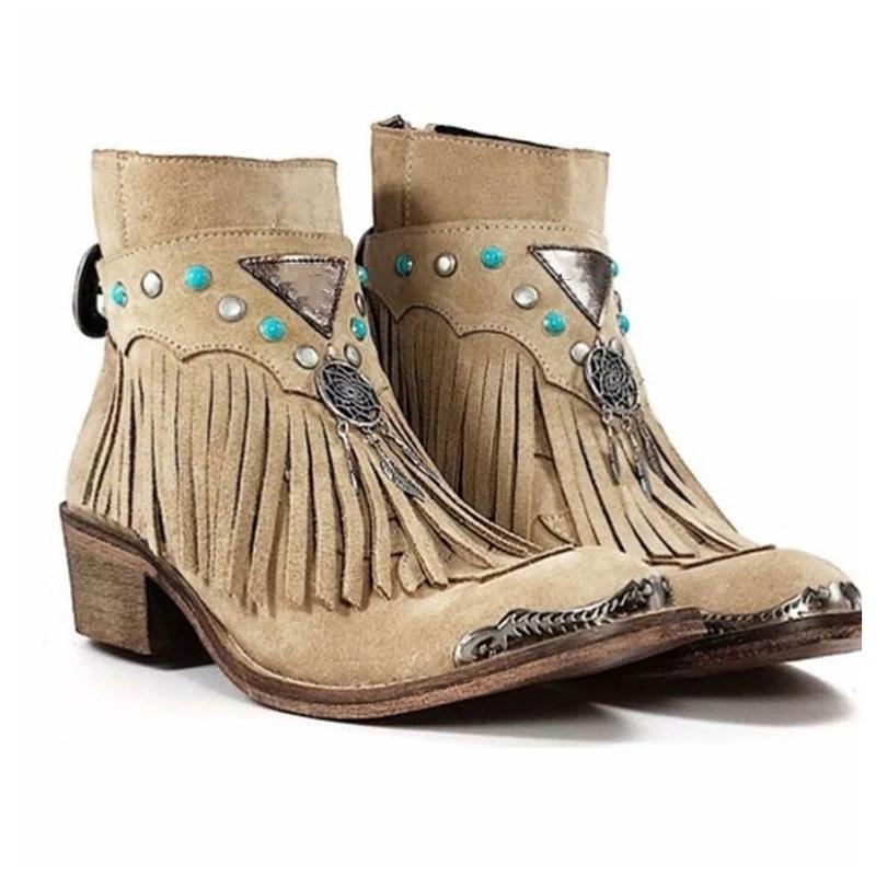 Retro Rivet Chunky Heel Boots - EGEMISS