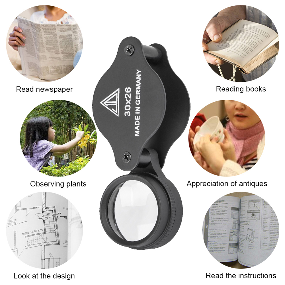 Folding Pocket Magnifier - 30X Metal Mini Jewellery Loupe
