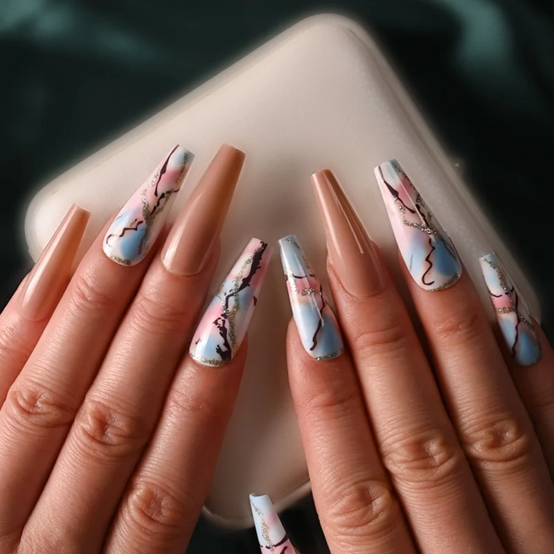 Churchf Durable Acrylic Extra Long Press On Fake Nails With Designs ...