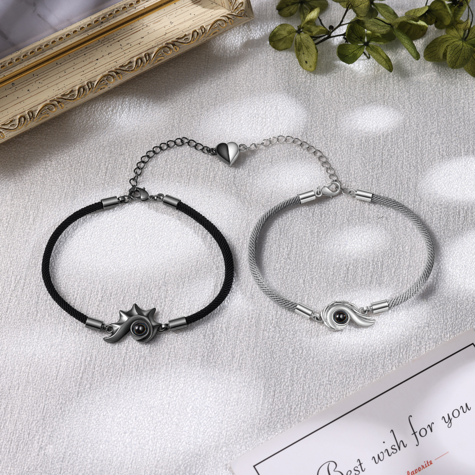 Personalisiertes Foto Muschel Projektion Armbänder Set für Paare