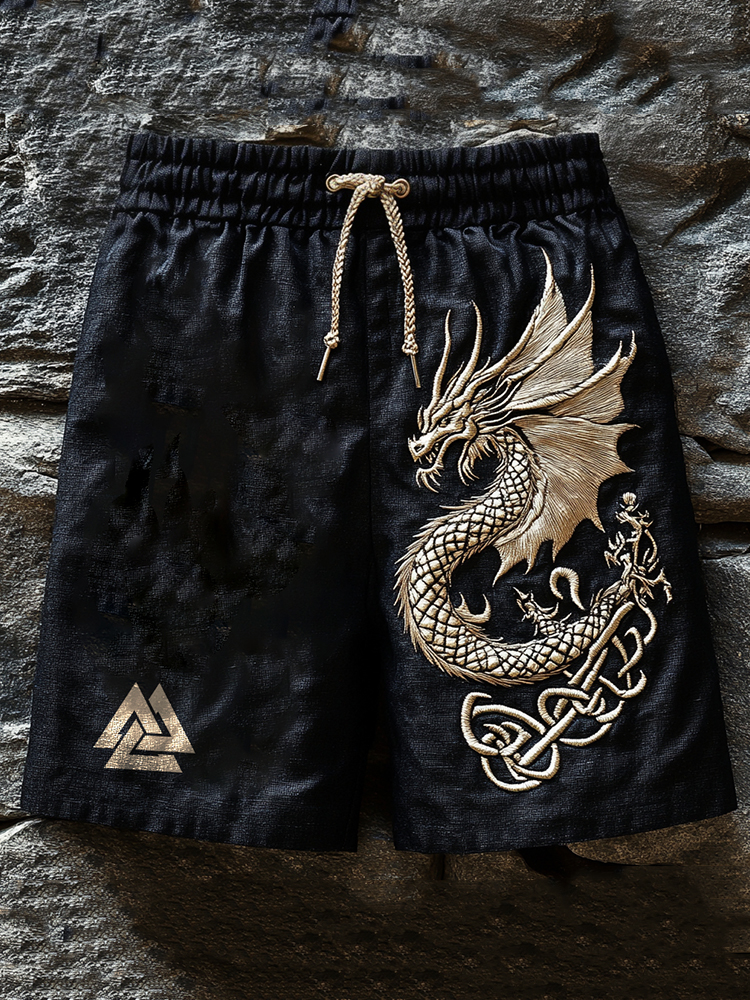 Men's Viking Dragon Celtic Art Linen Shorts