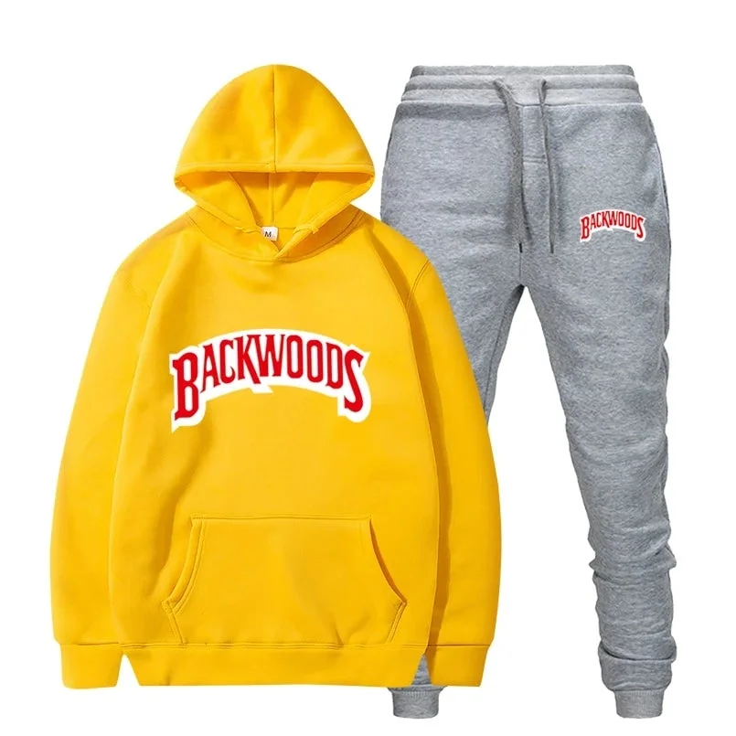 Streetwear Backwoods Hoodie set Tracksuit Men Thermal Sportswear Sets ...