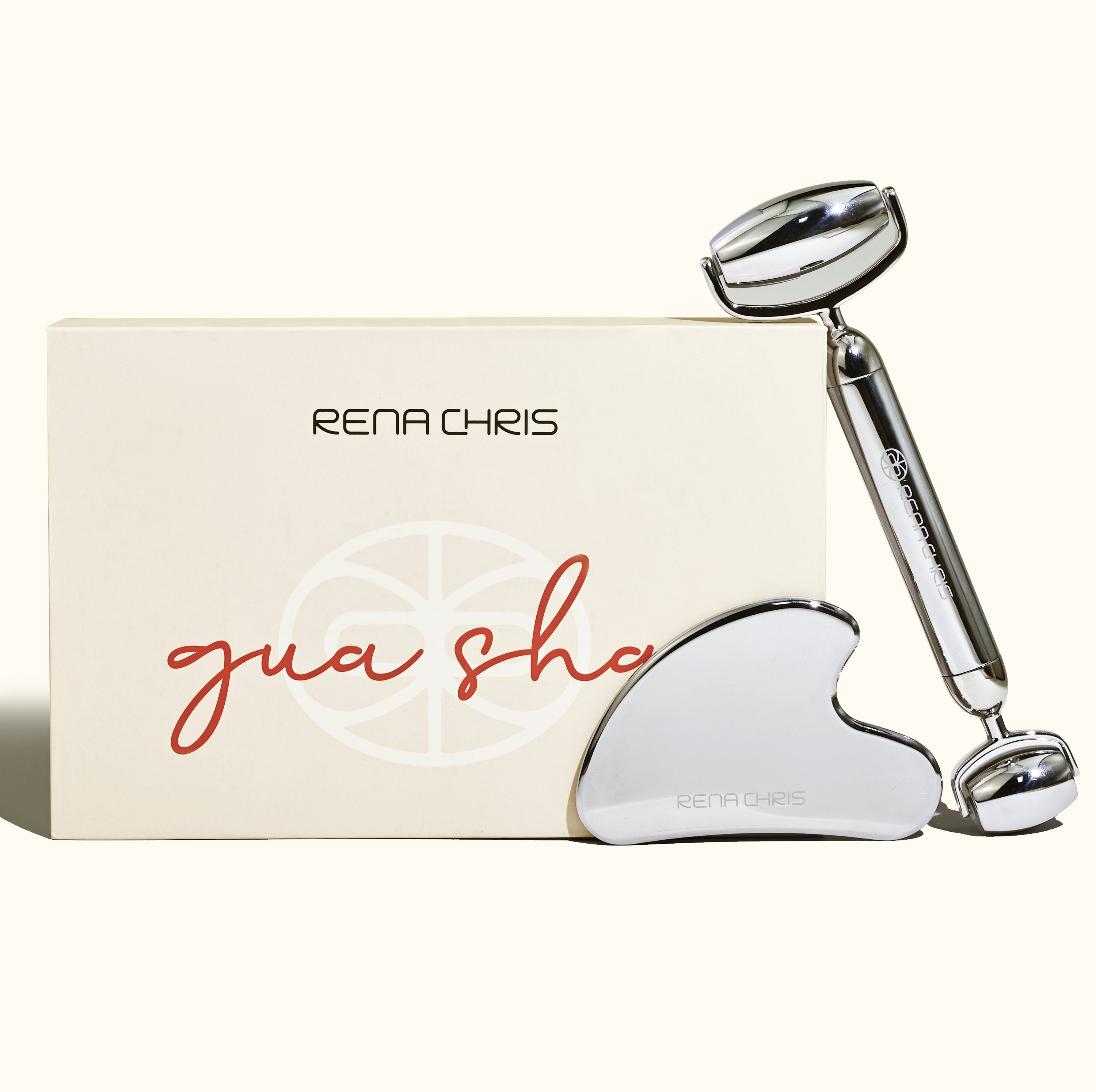 Rena Chris Stainless Steel Face Roller & Gua Sha Set