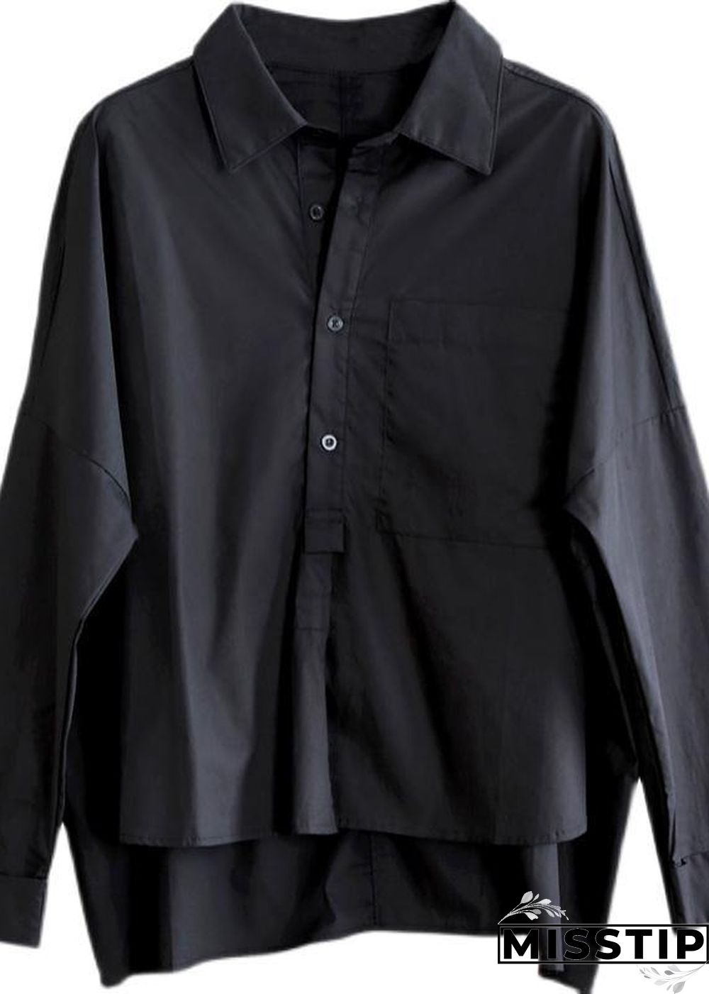 Women Black Peter Pan Collar Button Cotton Shirt Summer - MissTip