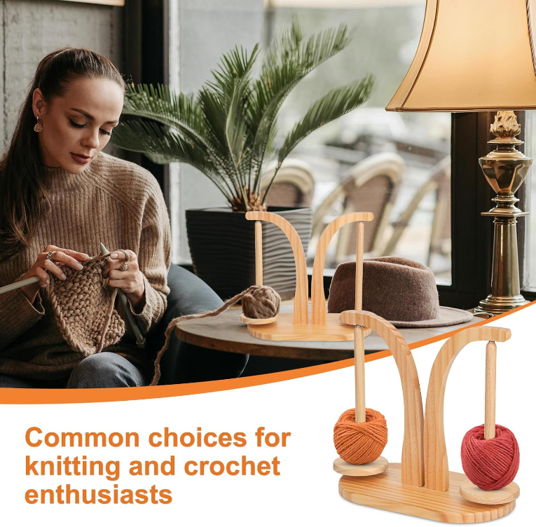 Double Yarn Spindle Rotating Wooden Sewing Yarn Holder
