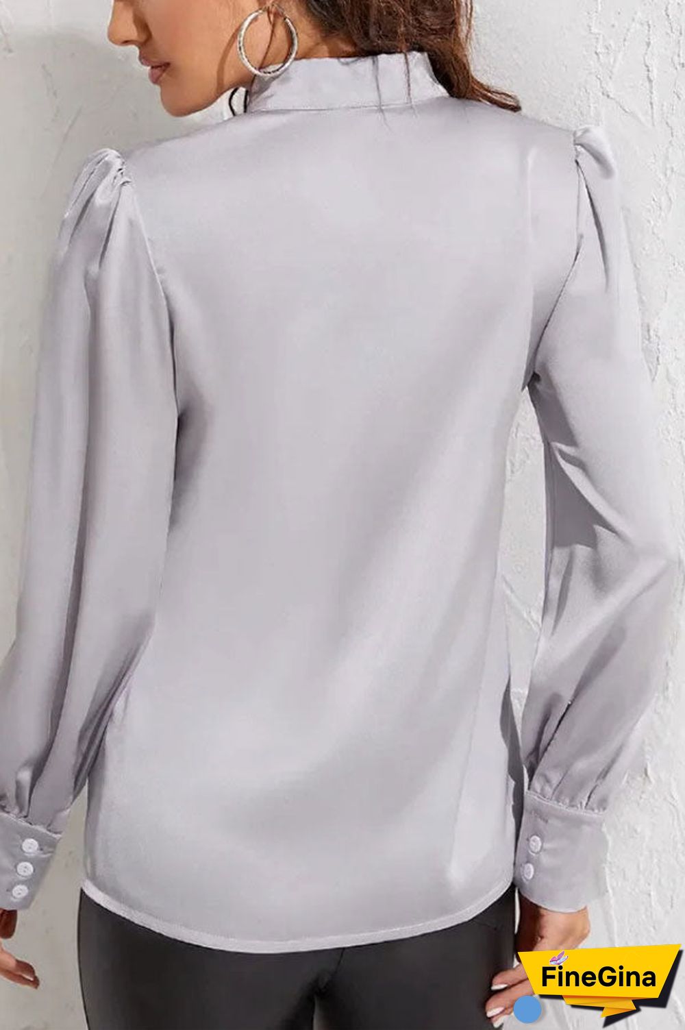FineGina Gray String Tie Blouse
