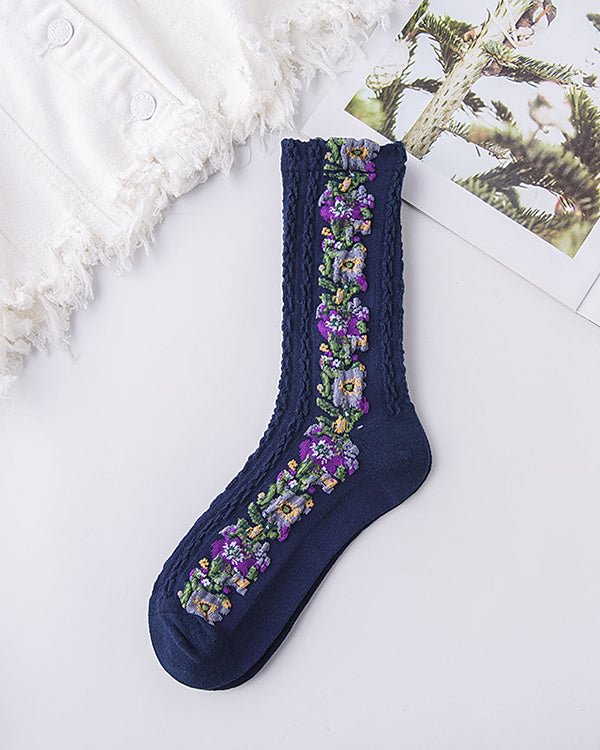 Women Retro Hemp Pattern Floral Socks