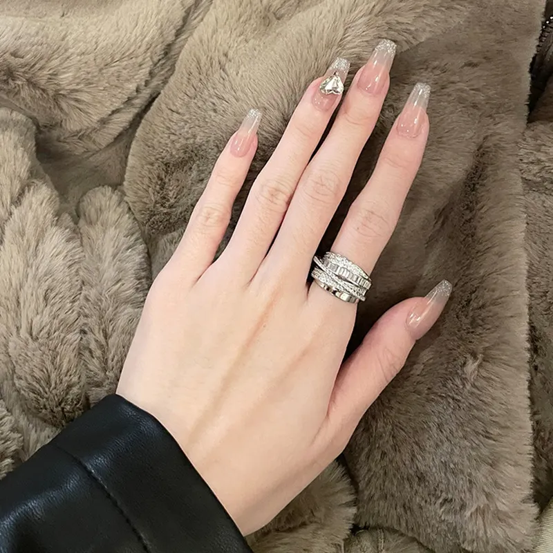 Zircon wrapped adjustable index finger ring