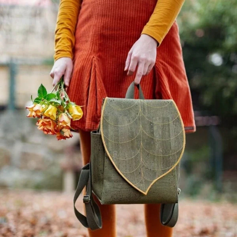 Green Cork Leather Leaf Backpack