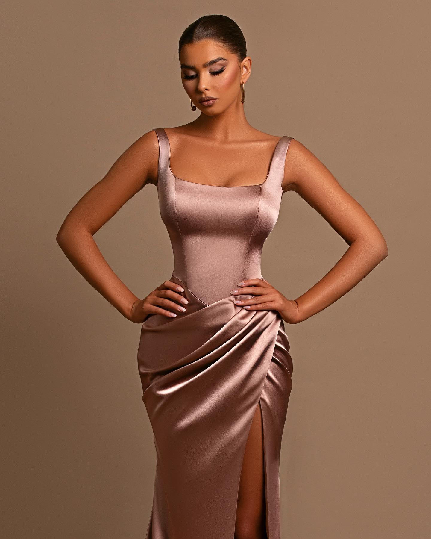Daisda Dusty Rose Spaghetti-Straps Square Neck Mermaid Prom Dress Online