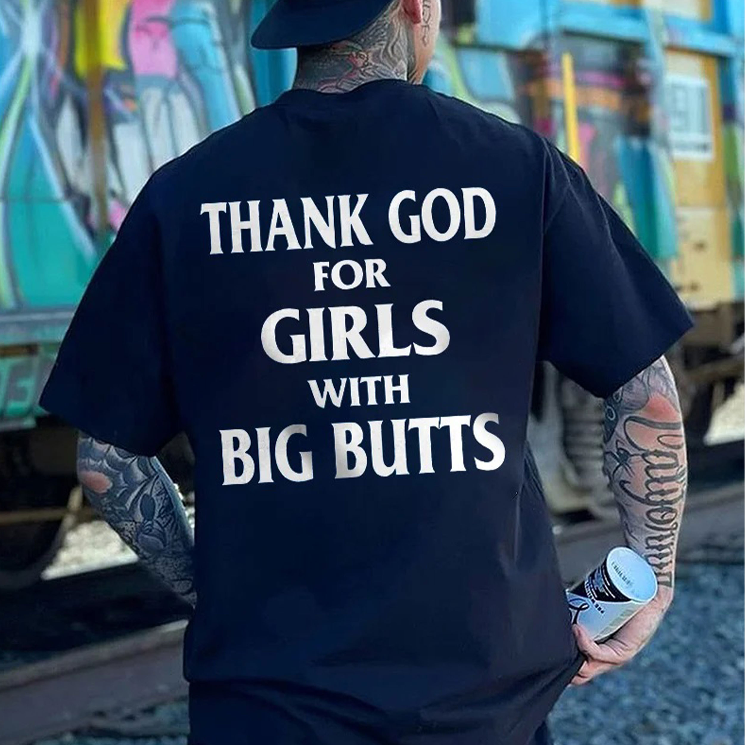 THANK GOD FOR GIRLS WITH BIG BUTTS Black Print T-shirt