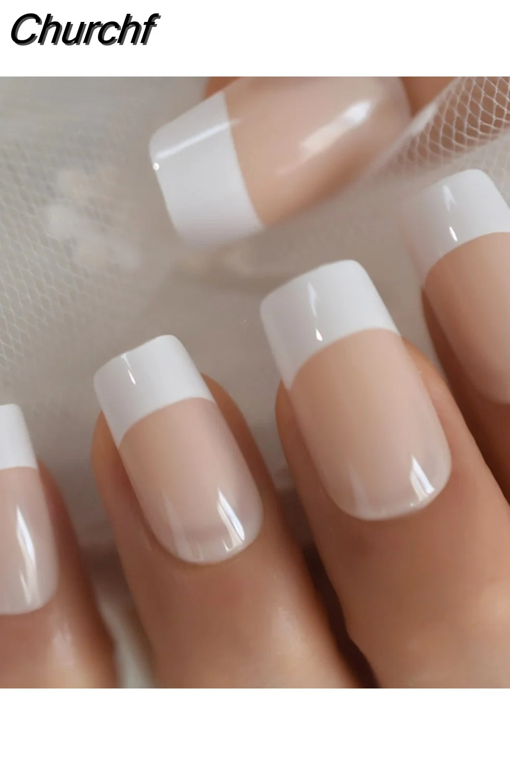 Churchf Acrylic French Nails Short Length Ombre Round French Tips ...