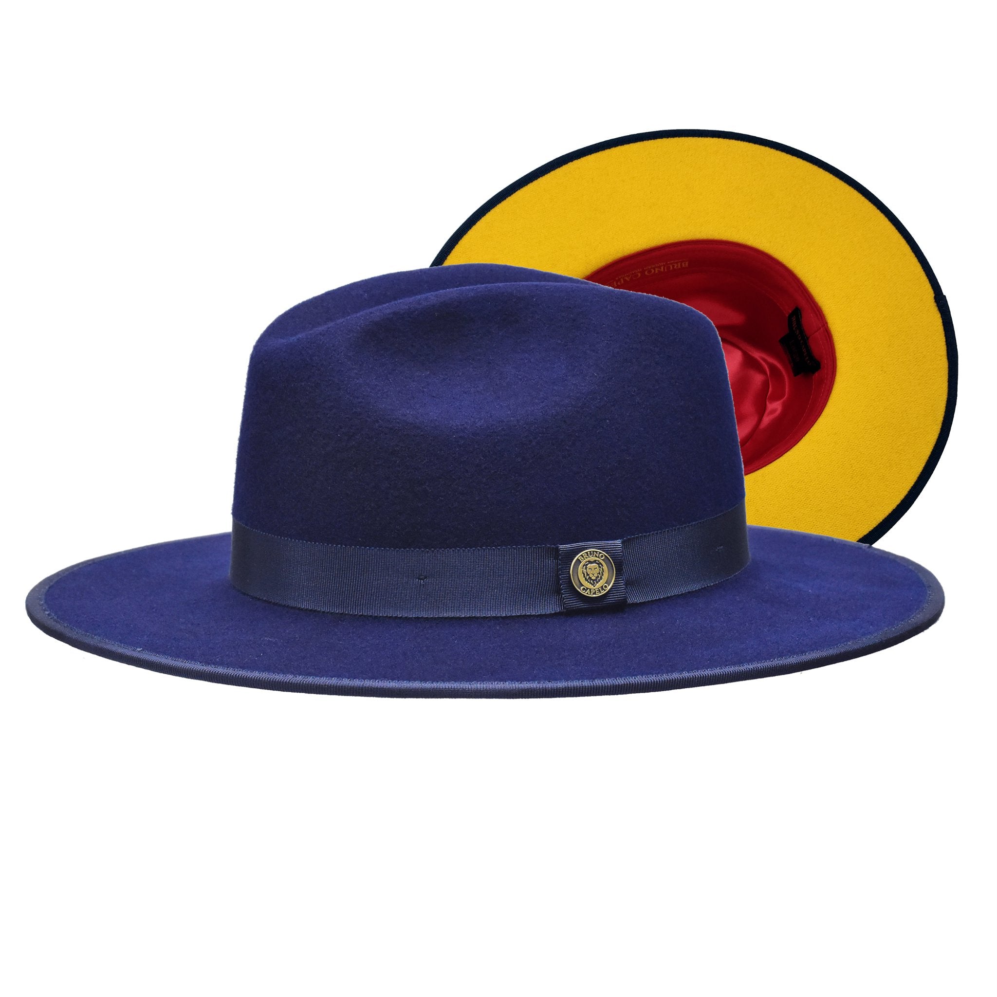 Bruno Capelo Monarch Gold Bottom Wide Brim Wool Fedora-Navy Blue / Gold