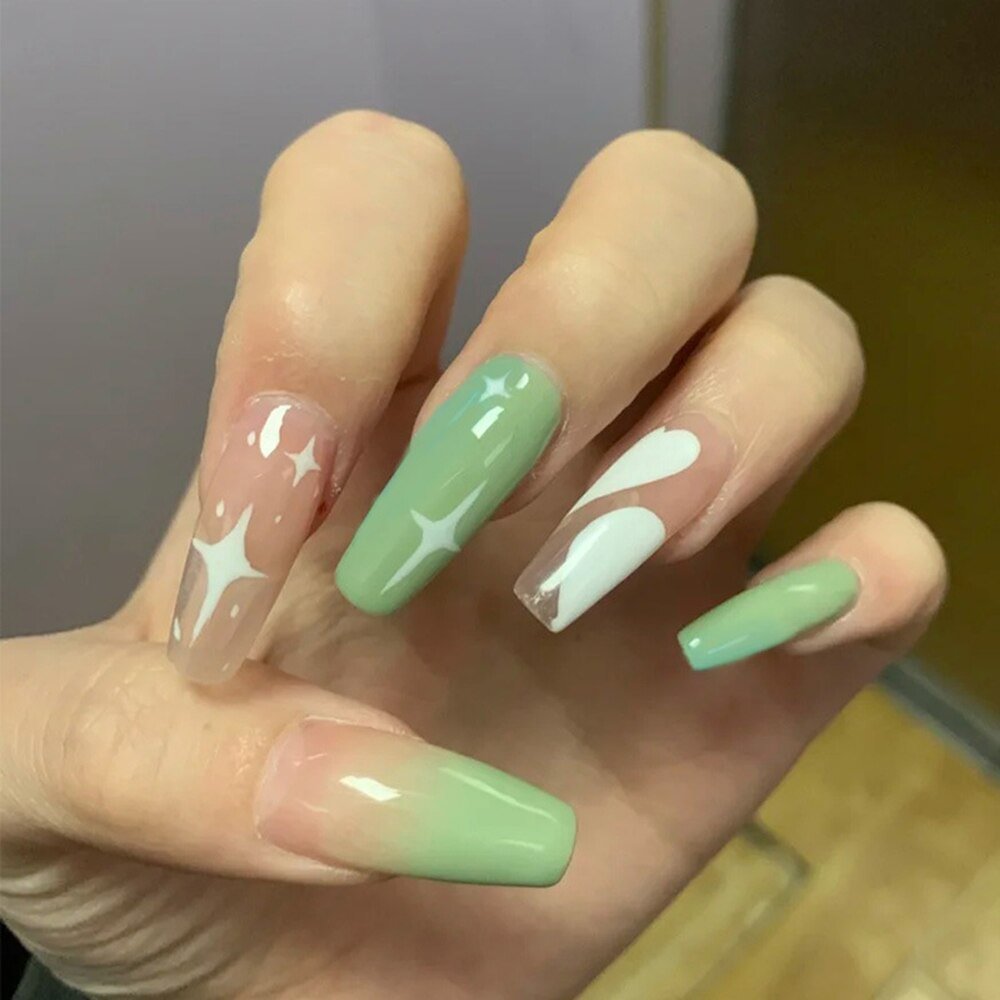Super Long Fake Nails Coffin Glossy Artificial Plastics Impress Press ...