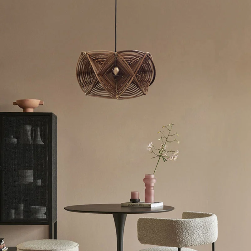 Bohemian Rattan Dining Room Hand Woven Pendant Lights Lampshade