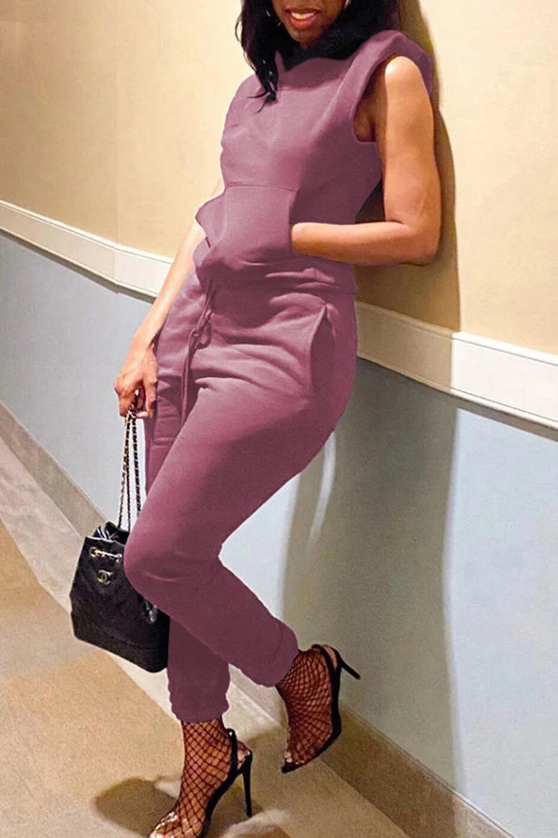 Fashion Casual Solid Basic Hooded Collar Short Sleeve Two Pieces