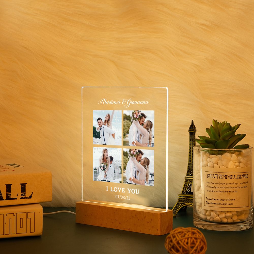 Lampe de chevet LED 4 photo Personnalisé avec 2 Prénoms Personnalisé et ...