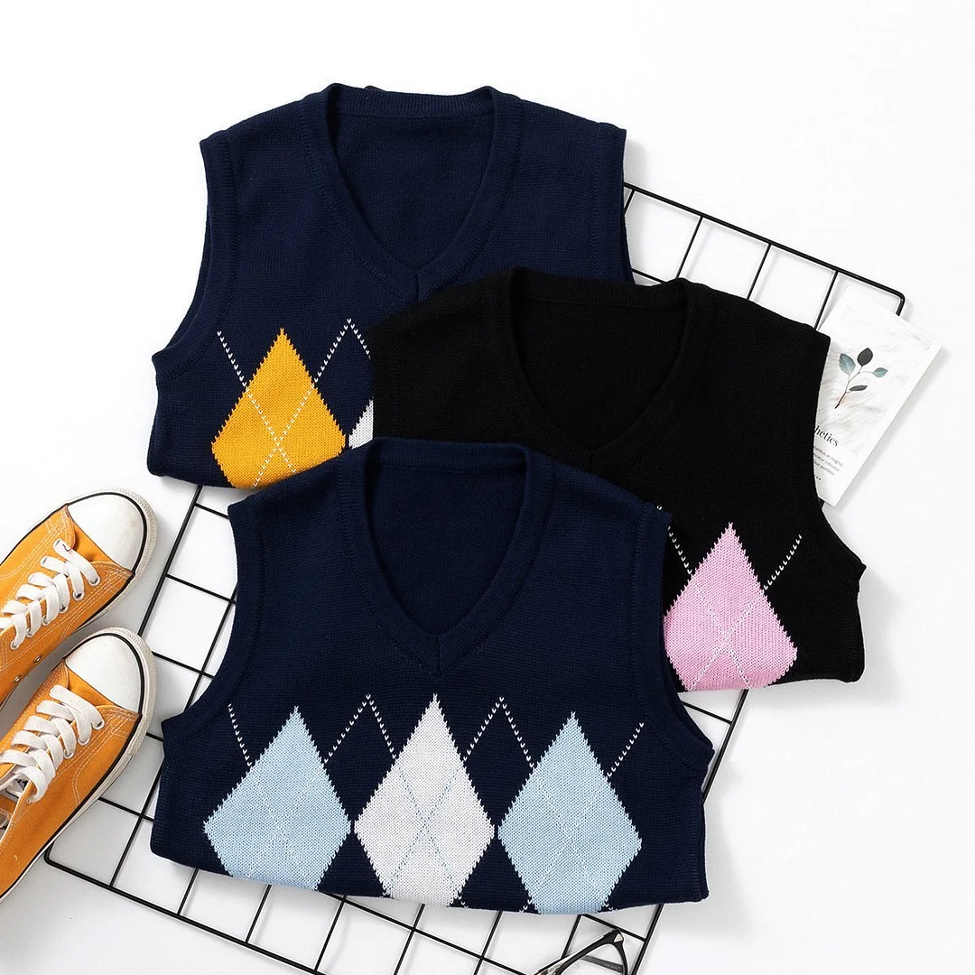 FASHION DIAMOND CHECK KNIT VEST