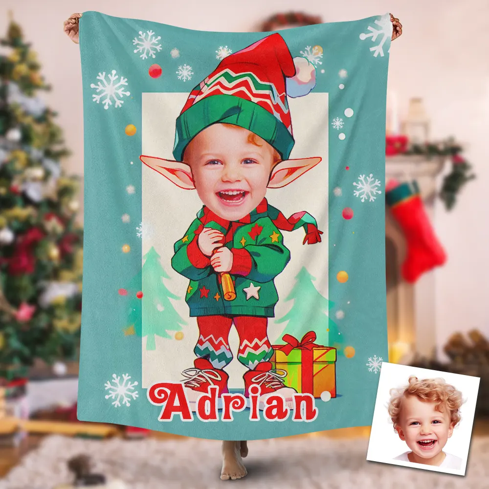 Custom Blankets Personalized Christmas Elf Boy Blanket