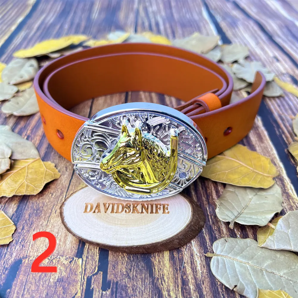 Western Belt and Gold Buckle with Pocket Knife