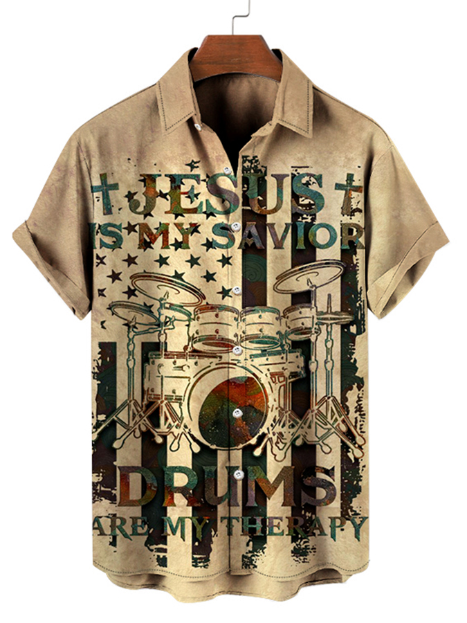 Men's Independence Day Musical Instruments Print Shirt