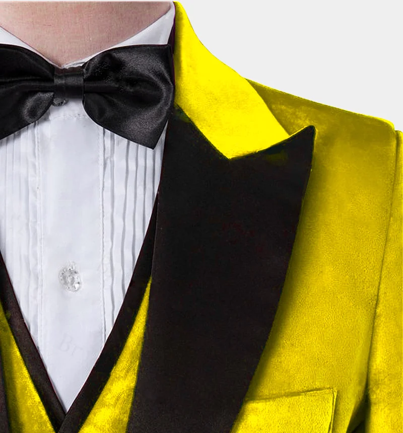Daisda Chic Yellow Velvet Three Pieces Slim Fit Tuxedo For Men