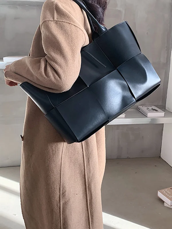 Elegant Split-Joint Solid Color Tote Handbags