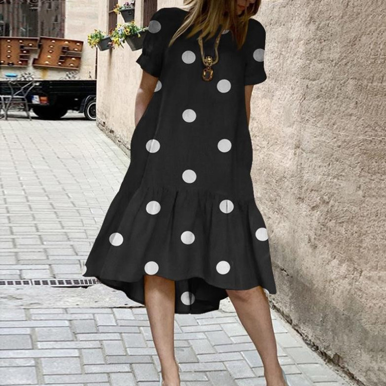 Plus Size Polka Dot Round Neck Short Sleeve Printed Dress
