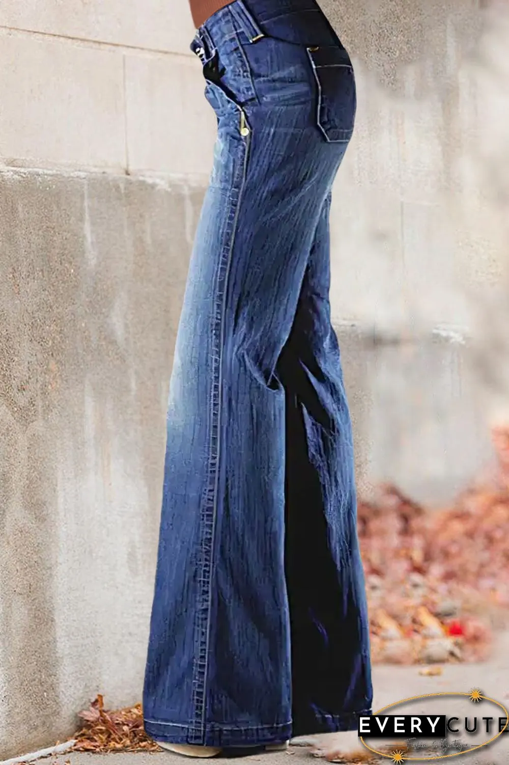 Slant Pocket Button Detail Low Waist Flare Jeans