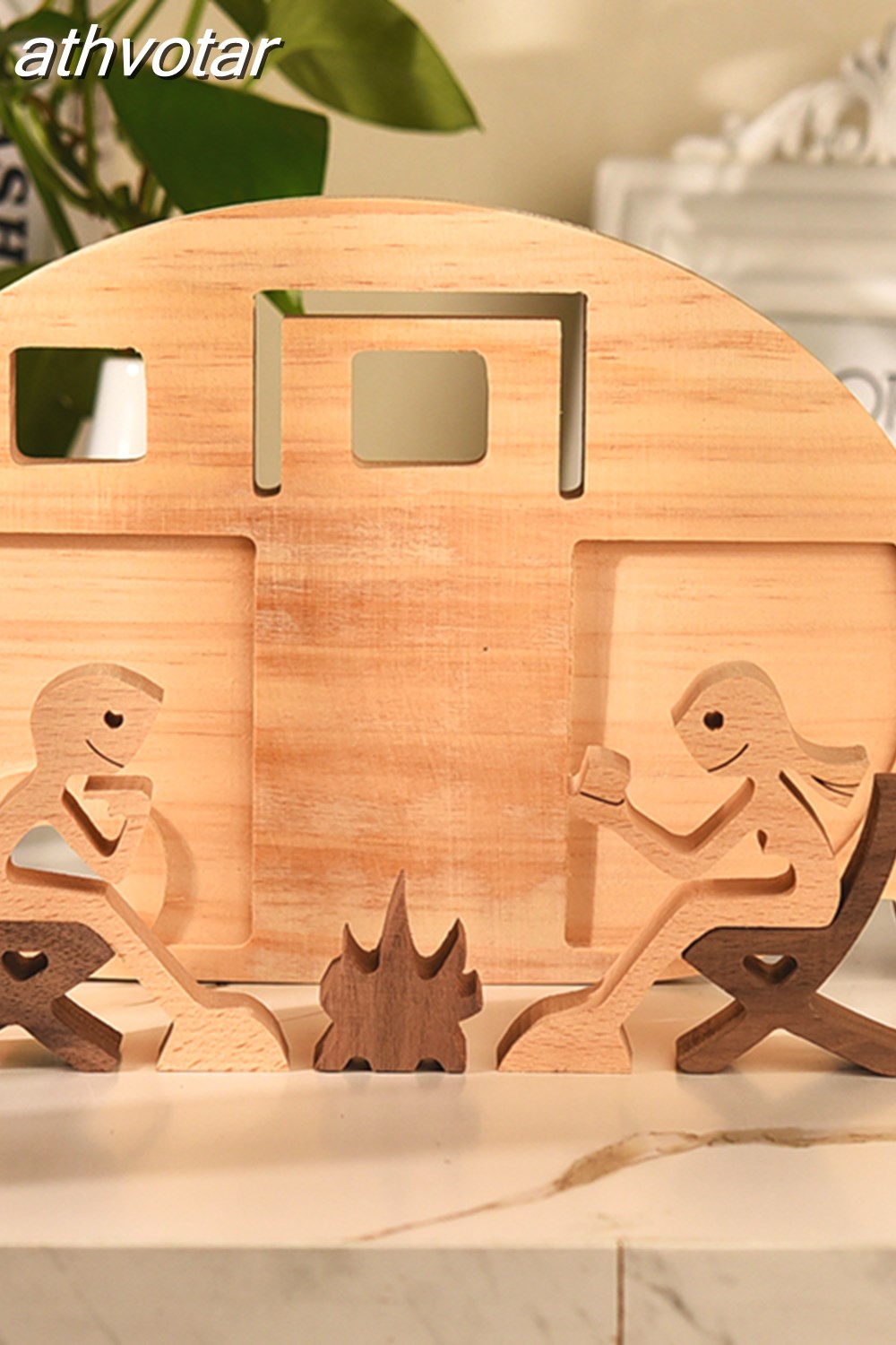 athvotar Couple RV Ornaments Wooden RV Decor Desktop Figurine Wood ...