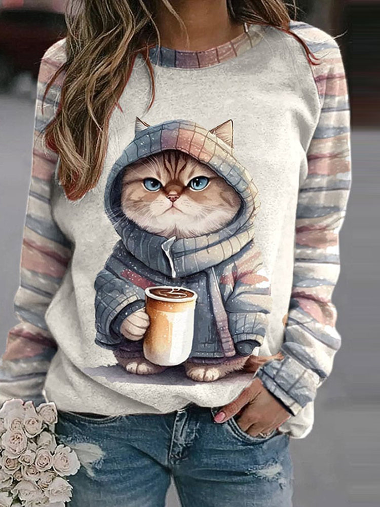 Winter Funny Cute Wonderland Clothing Cat Print Sweatshirt